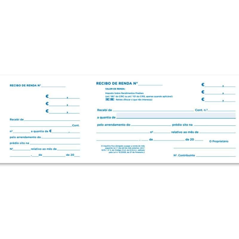 Livro de Recibos de Renda com Canhoto – 100 Folhas, 295x105mm